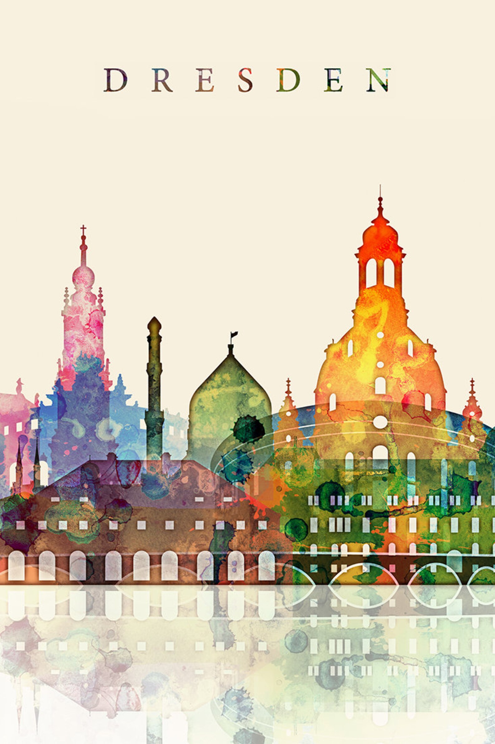 Dresden Skyline Print, Dresden Watercolor, Germany Wall Art, Office ...