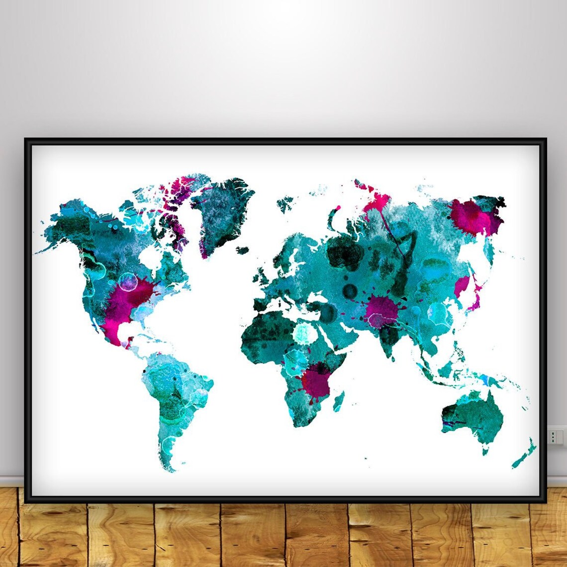 Watercolor Blue World Map Travel World Map Wanderlust Wall - Etsy