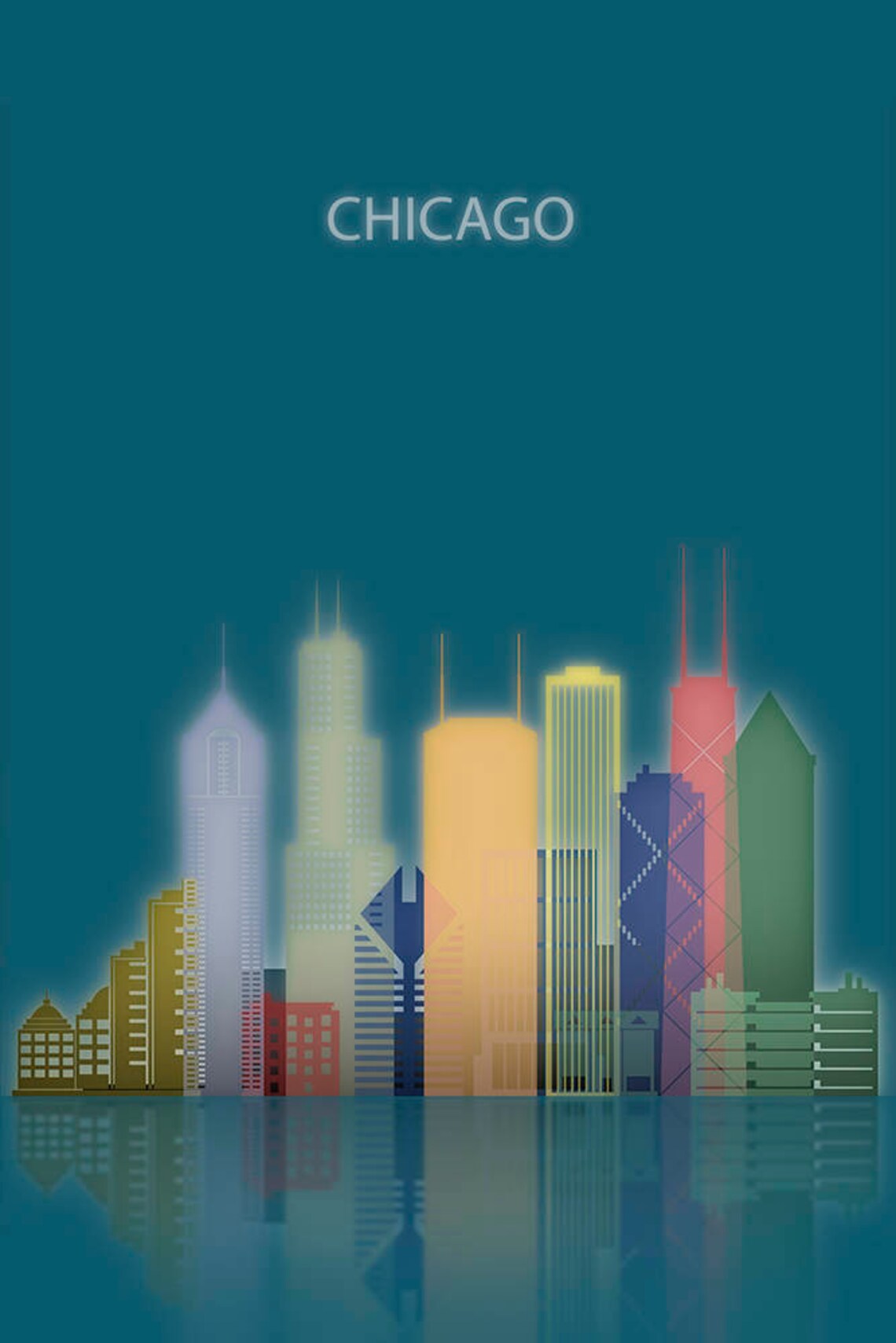 Chicago Blue Watercolor Skyline Print Chicago Poster Home | Etsy
