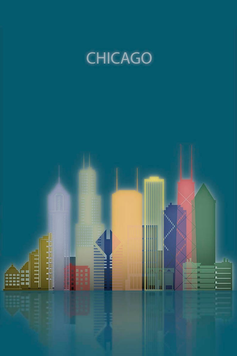 Chicago Blue Watercolor Skyline Print Chicago Poster Home | Etsy