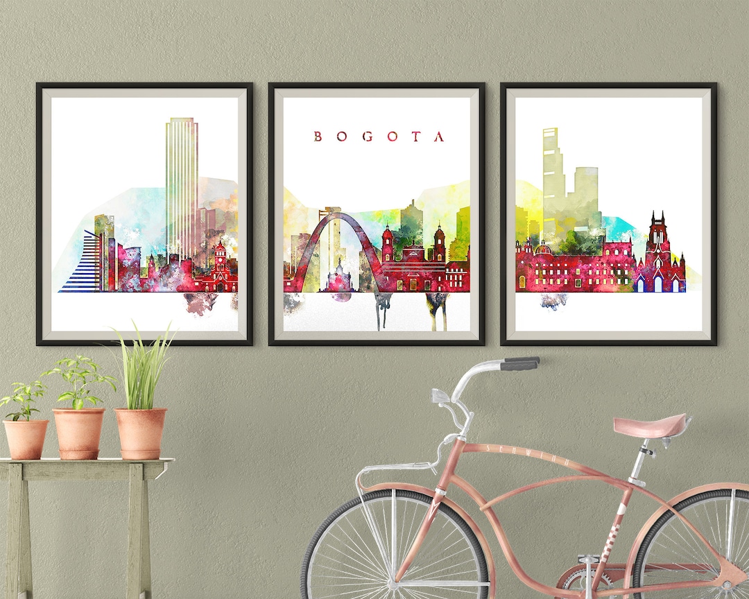 Bogota Prints, Bogota 3 Pieces Wall Art, Triptych of Bogota Skyline ...