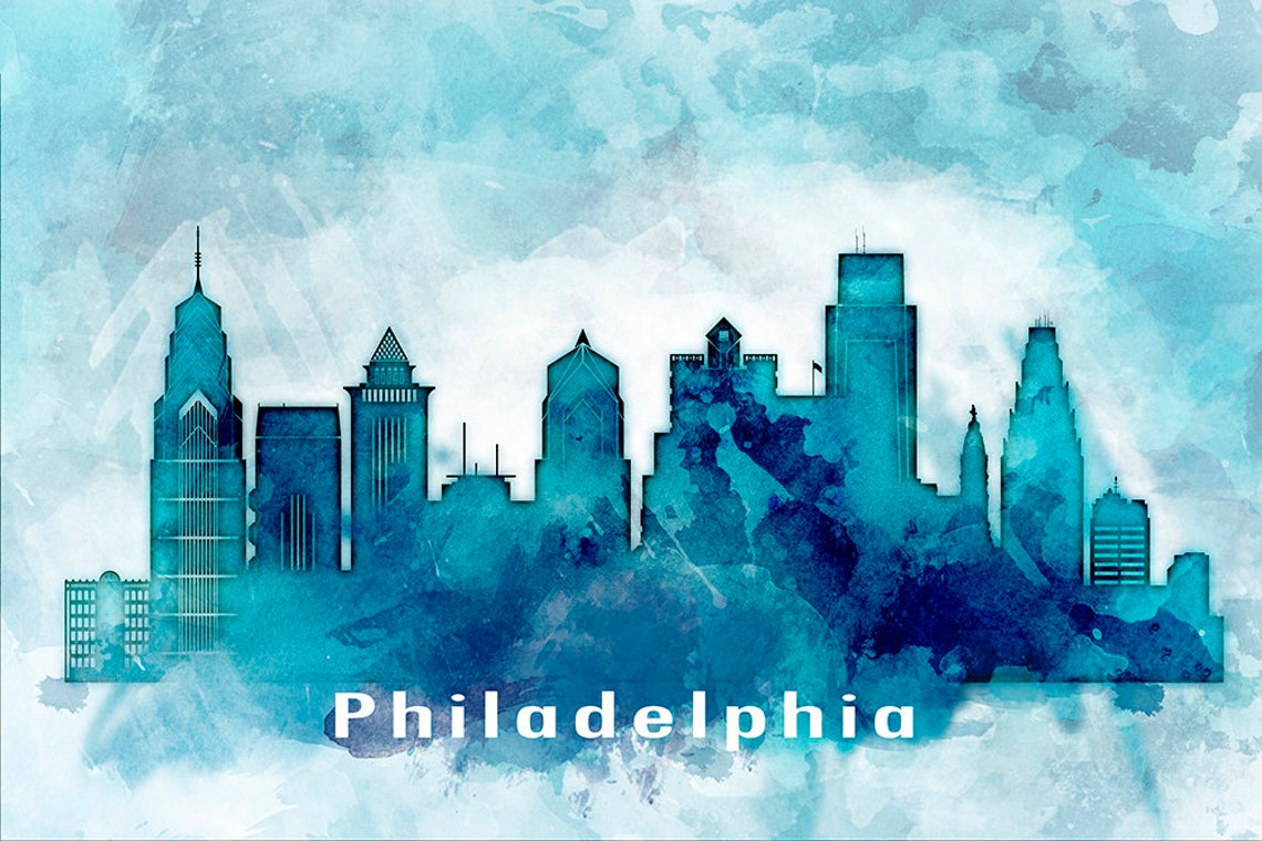 Philadelphia Blue Watercolor Poster Pennsylvania Art Décor - Etsy