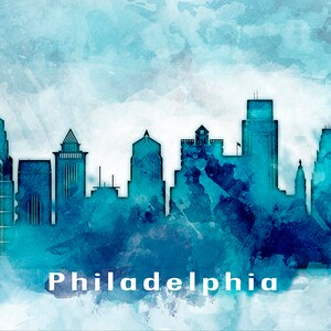 Philadelphia Blue Watercolor Poster, Pennsylvania Art Décor, Skyline ...
