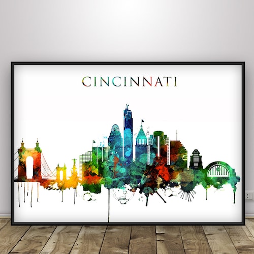 Cincinnati Skyline Wall Art Print Watercolor Painting - Etsy