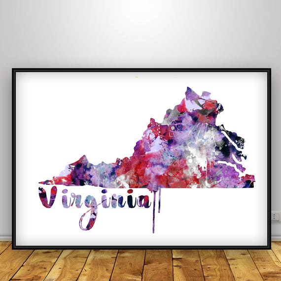 Virginia State Poster Virginia Skyline Virginia Watercolor | Etsy