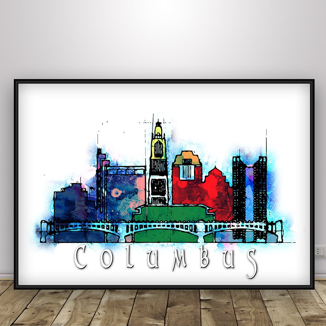 Columbus Skyline Wall Art Ohio Cityscape Watercolor Painting Print ...