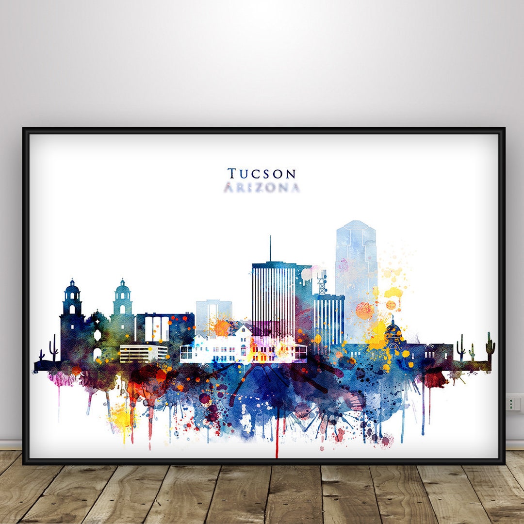 Tucson Skyline Print, Arizona Watercolor Art Print, Tucson Cityscape ...