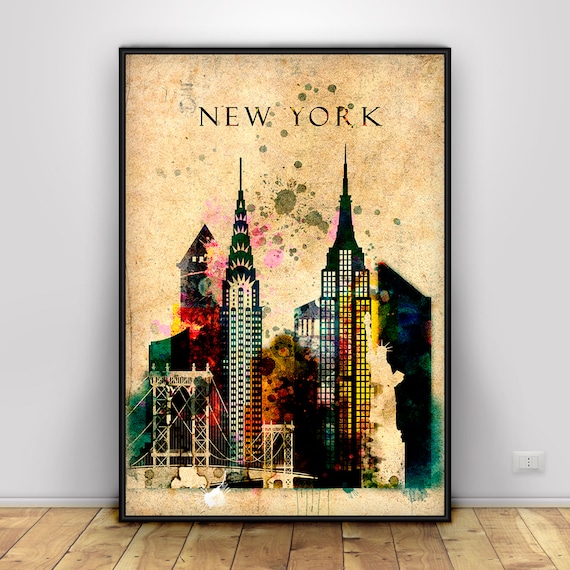 NY City Poster Landmarks NY Print Watercolor Print New York | Etsy