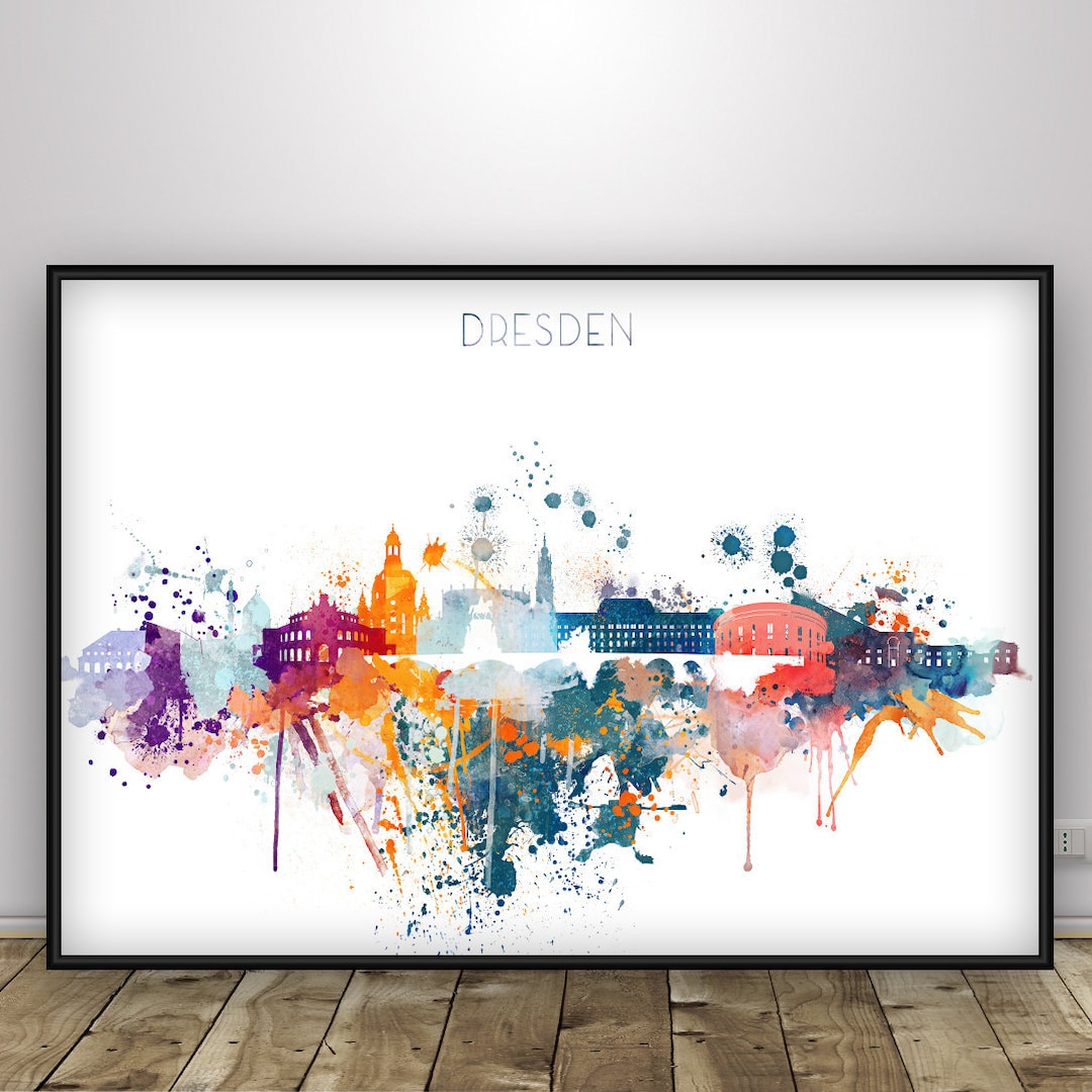 Dresden Poster, Dresden Watercolor Skyline, Germany Wall Art, Office ...