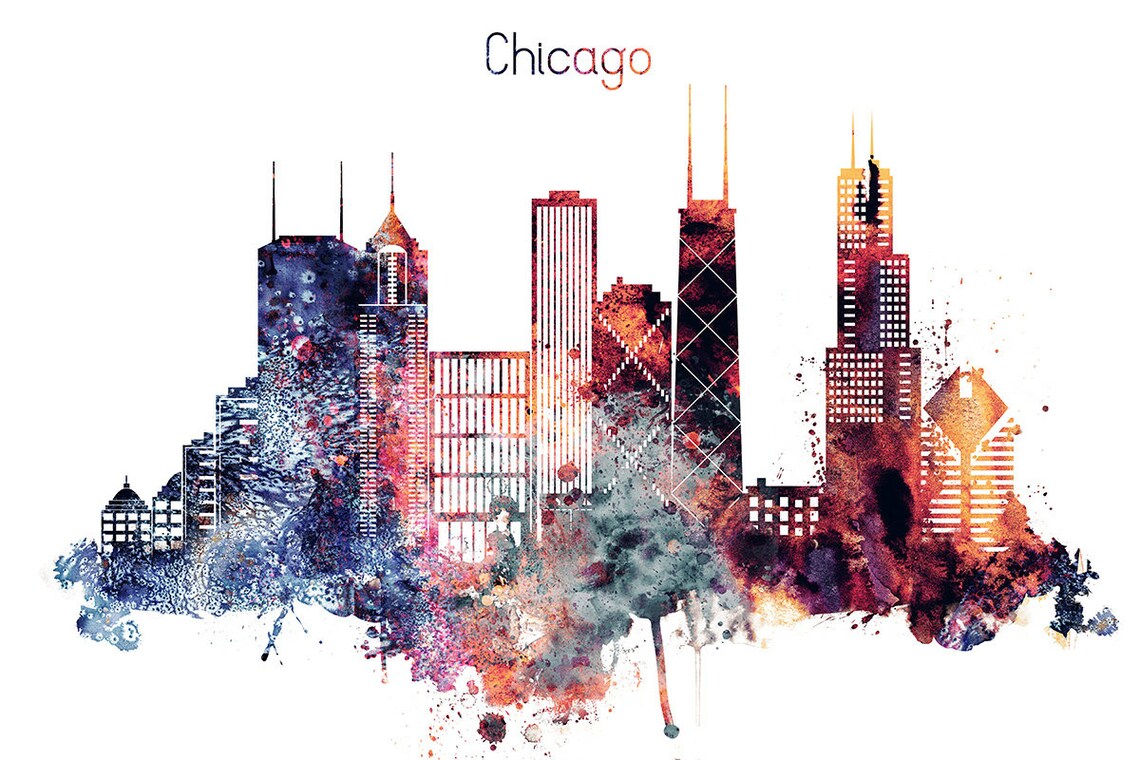 Chicago Watercolor Print Chicago Skyline Poster Home Decor | Etsy