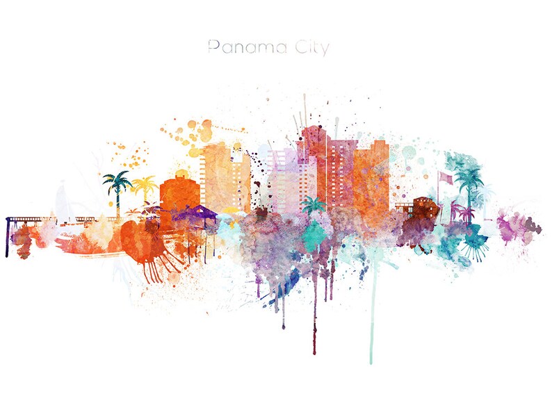 Panama City Skyline Print Florida Watercolor Art Print - Etsy
