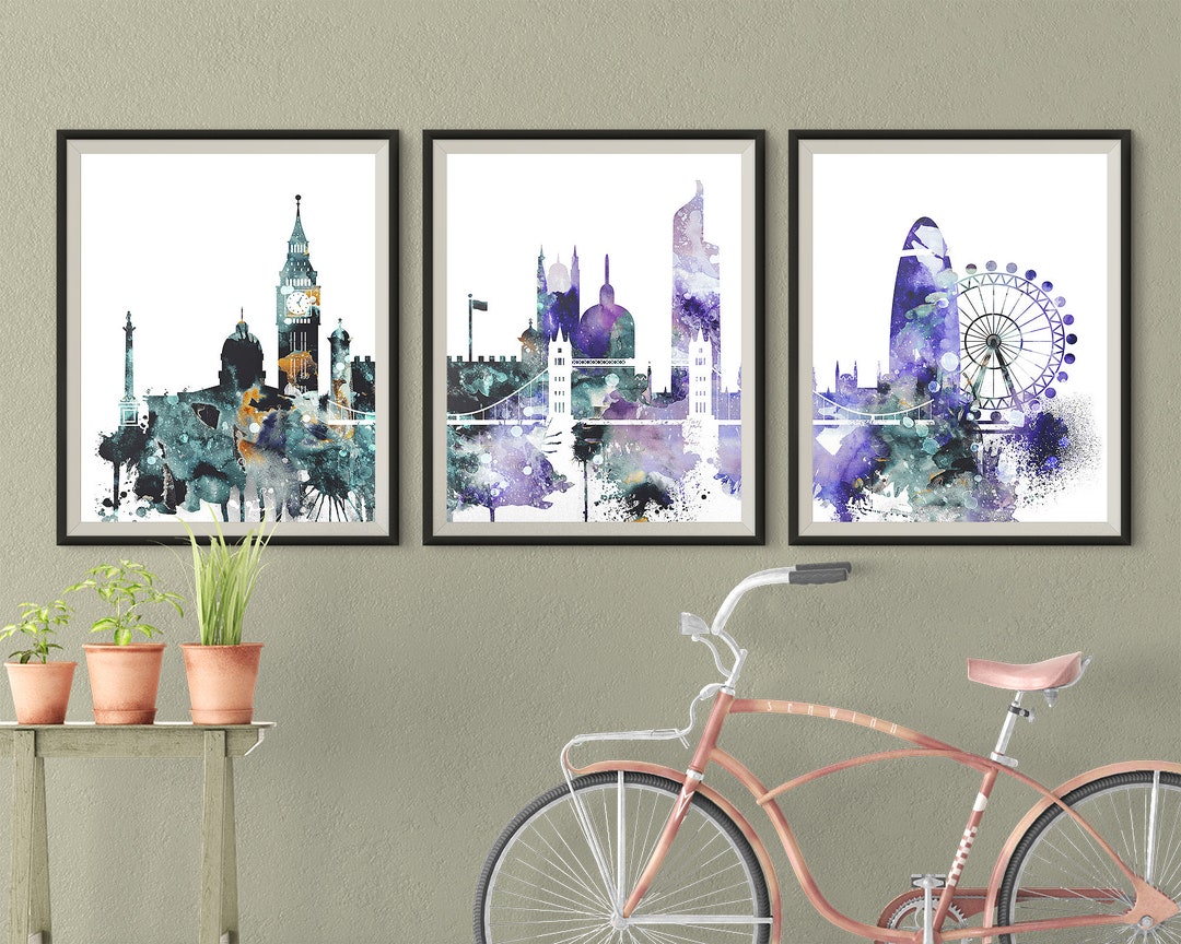 London Skyline 3 Pieces Wall Art Prints Downtown Triptych London Print ...