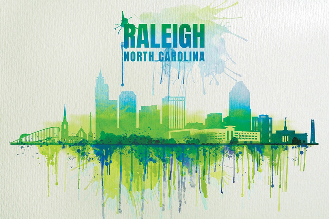 Raleigh Green Skyline Print Panoramic North Carolina City Art | Etsy