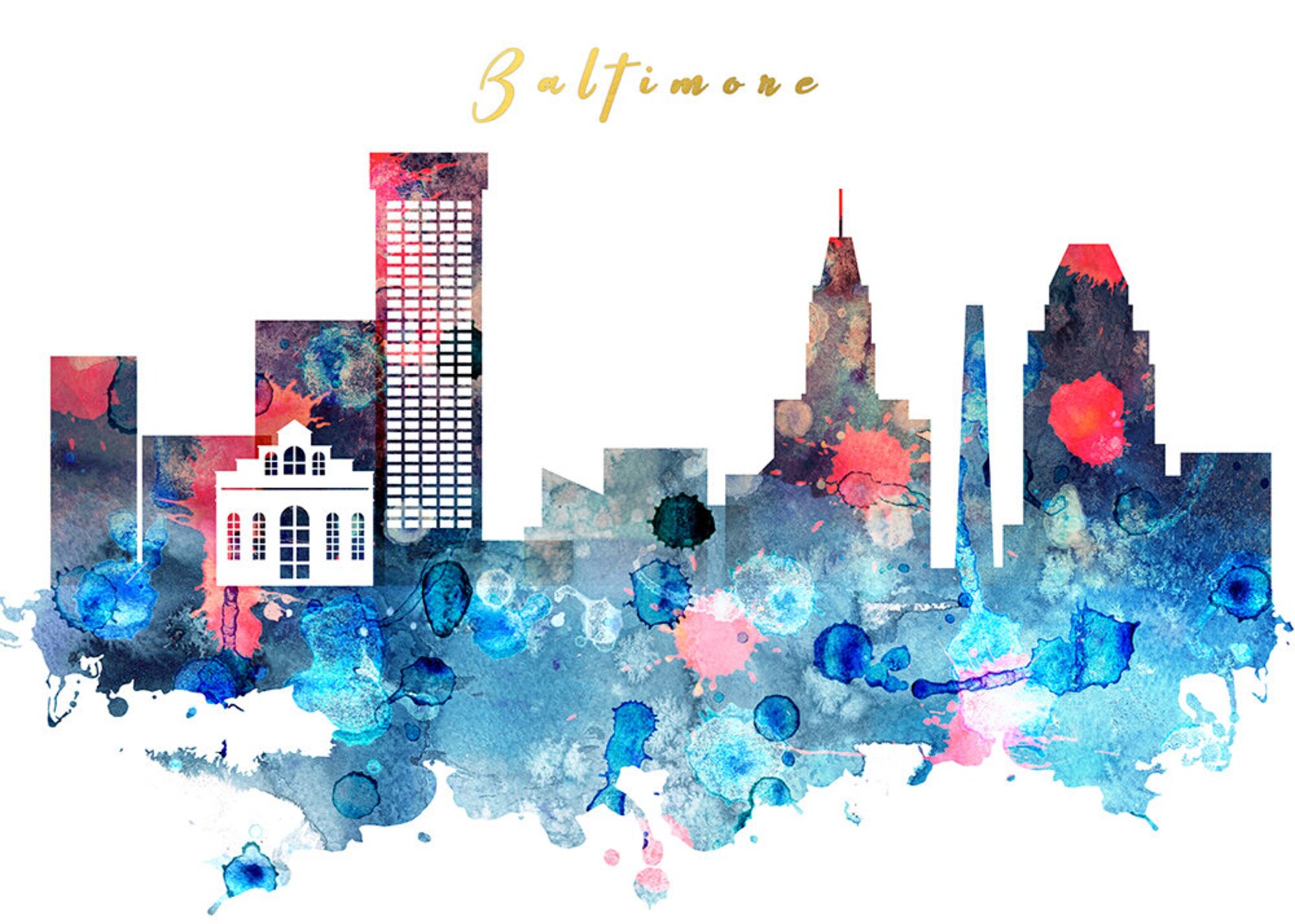 Baltimore Watercolor Poster Maryland Art Print Baltimore | Etsy