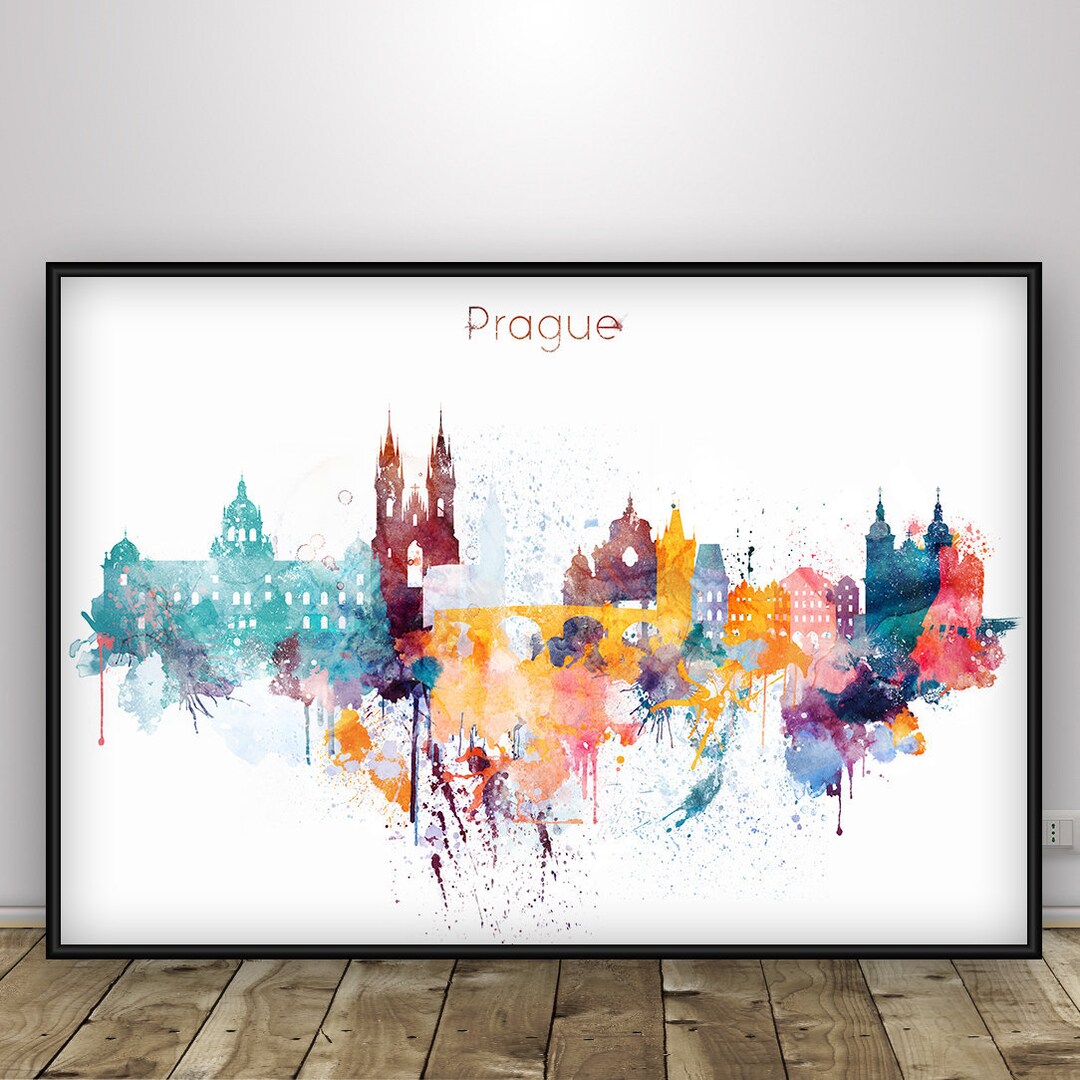 Prague Poster, Prague Skyline, Prague Cityskape, Gift Idea, Office ...
