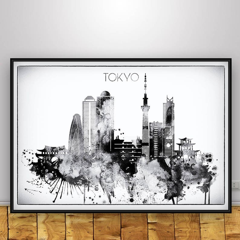 Tokyo Black White Print Japan Art Print Tokyo Skyline - Etsy