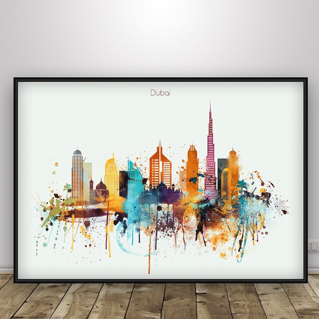 Dubai Print Watercolour Skyline, United Arab Emirates Wall Art, Office ...