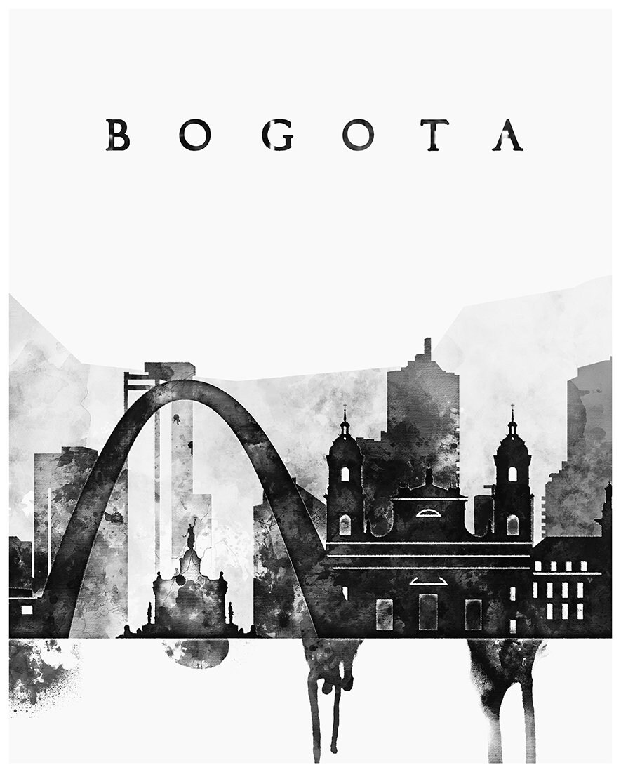 Bogota Prints, Bogota 3 Pieces Wall Art, Black White Bogota Skyline ...