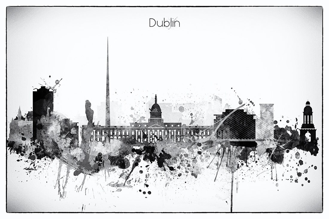 Dublin Skyline Print Black White Ireland Skyline Poster | Etsy
