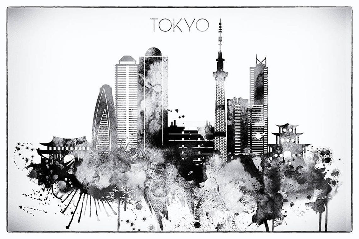 Tokyo Black White Print Japan Art Print Tokyo Skyline - Etsy