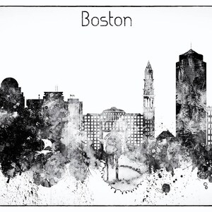 Boston Print, Black White Boston Poster, Boston Skyline Art, Boston ...