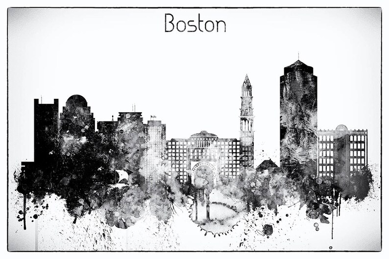 Boston Print Black White Boston Poster Boston Skyline Art - Etsy