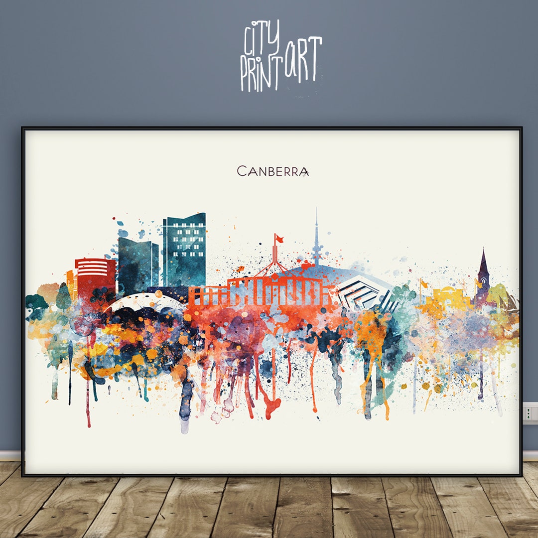 Canberra Print, Watercolor Australia Skyline Poster, Home Decor ...