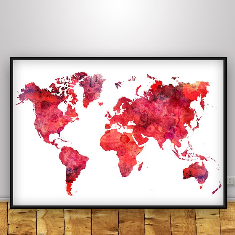 Watercolor World Map Pink World Map Travel Map Wanderlust - Etsy