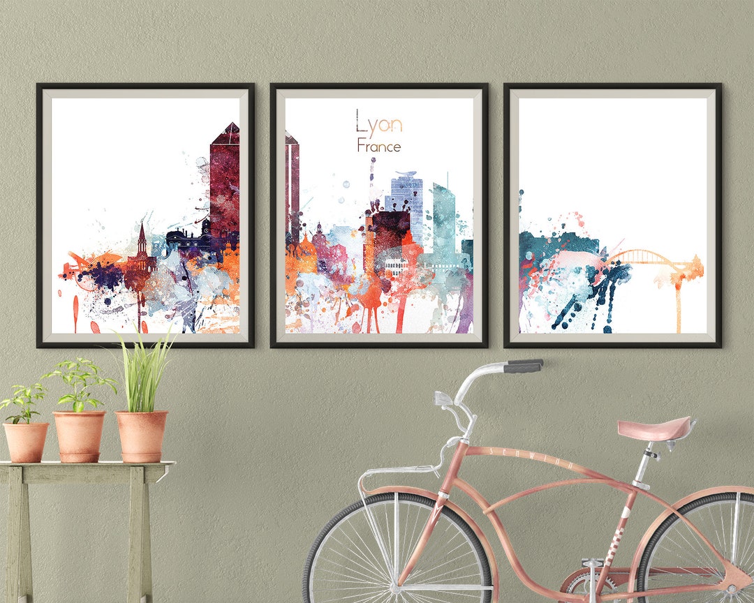 Lyon Colorful Prints France 3 Pieces Wall Art Triptych of Europe City ...