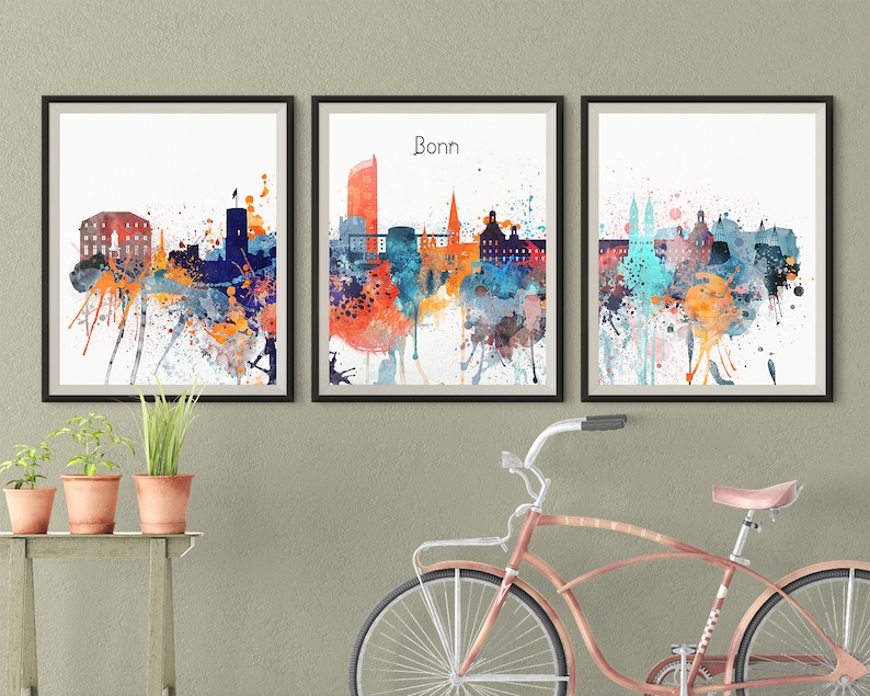 Bonn Prints, Bonn 3 Pieces Wall Art, Triptych of Germany Skyline, Set ...