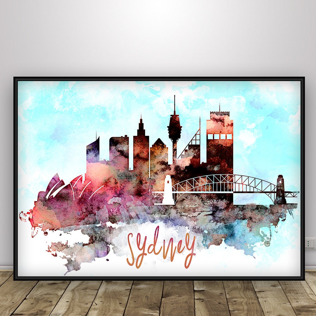 Sydney Skyline Print, Australia City Wall Art, Sydney Watercolor Poster ...