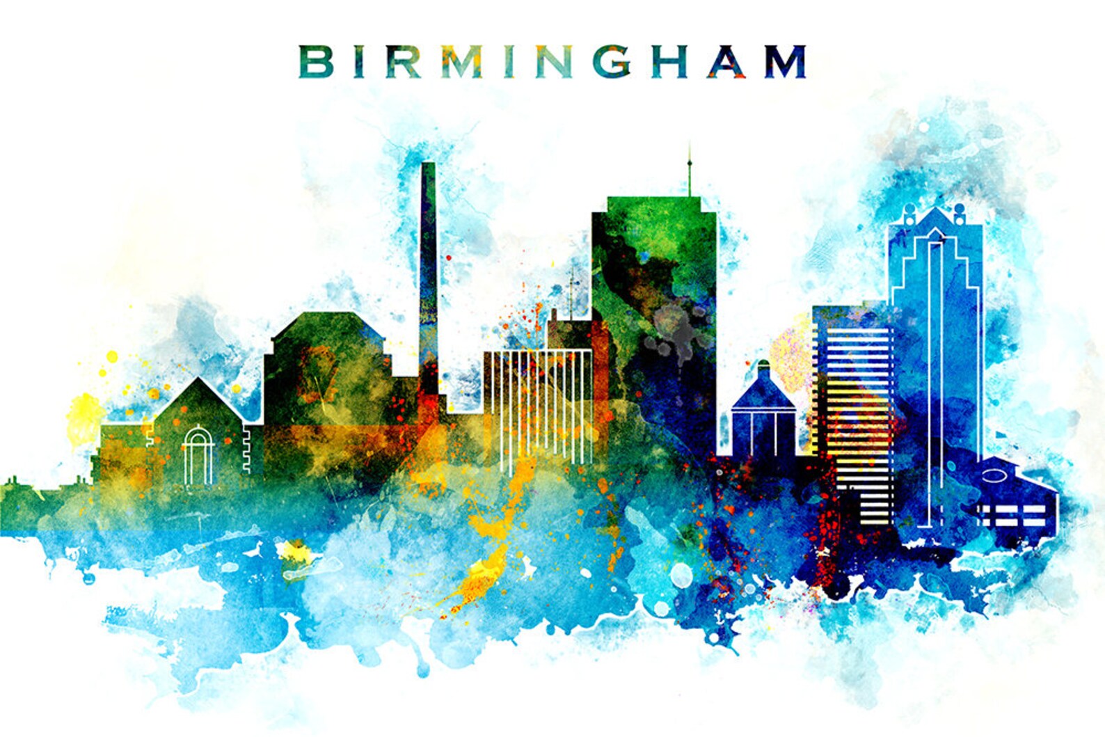 Birmingham Colorful Skyline Print Alabama Cityscape New Home | Etsy