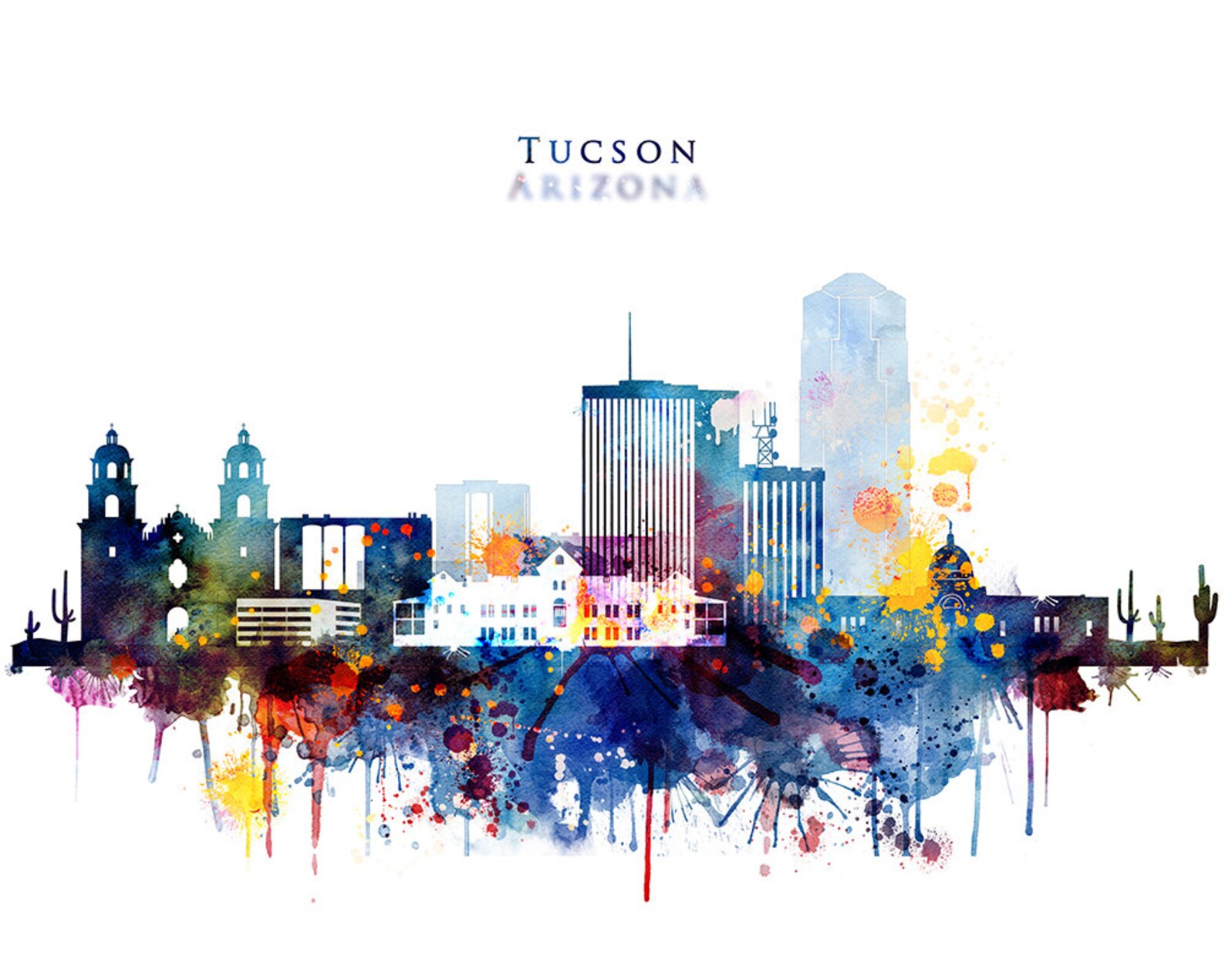 Tucson Skyline Print Arizona Watercolor Art Print Tucson - Etsy