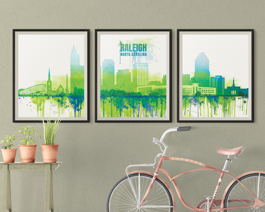 Set of 3 Raleigh Prints, Raleigh 3 Pieces Wall Art Triptych of North ...