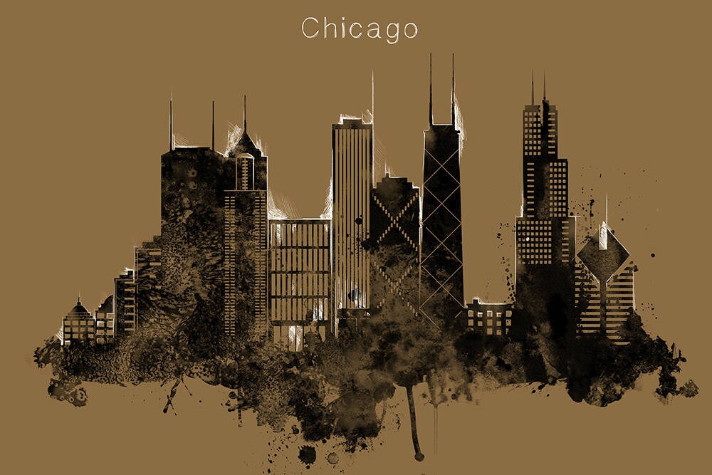 Chicago Print Graphic Poster City Prints Pencil Black Sepia - Etsy
