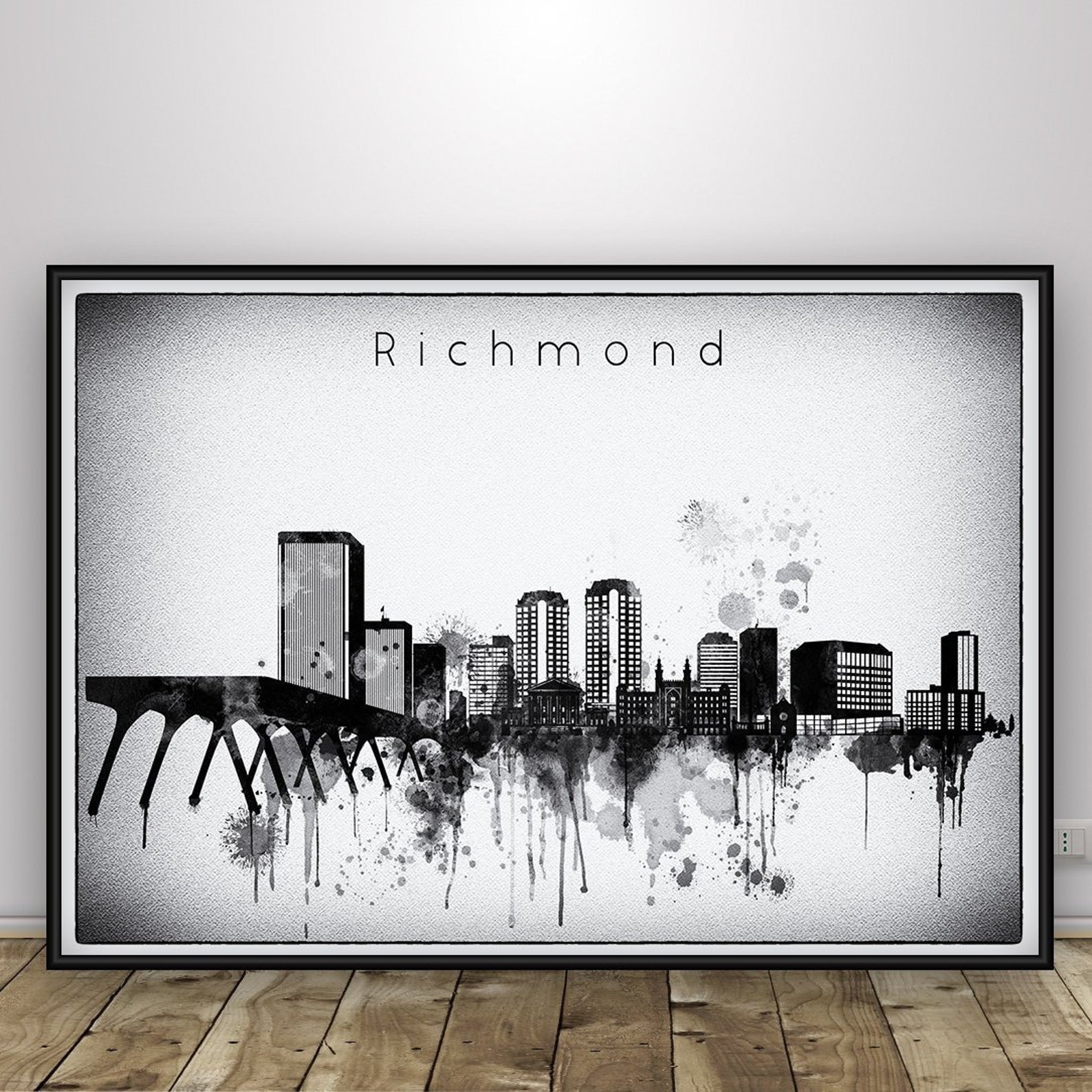 Richmond Black White Skyline Poster Richmond Printable Wall - Etsy