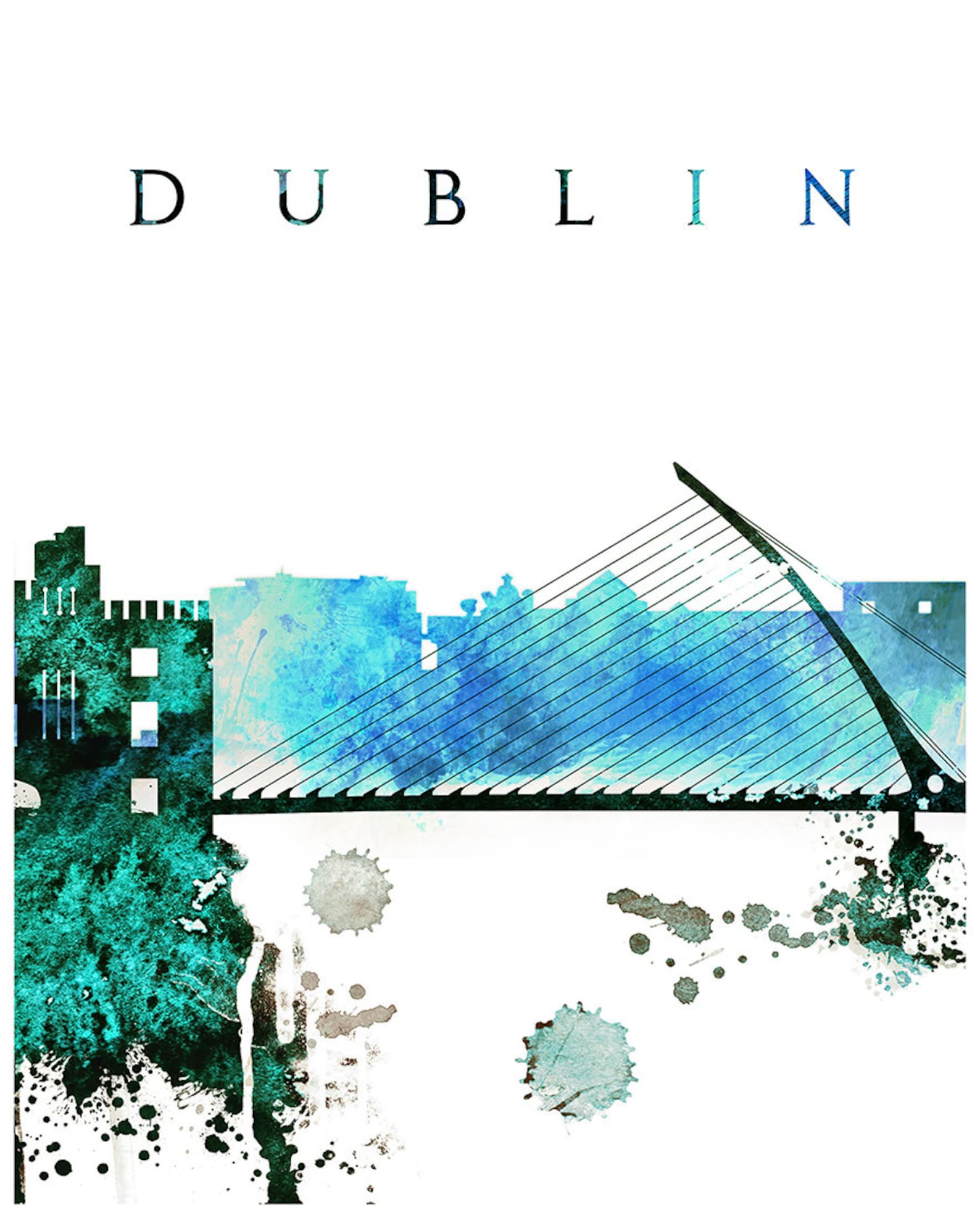 Dublin Set of 3 Prints Green Wall Art Triptych of Ireland Skyline ...