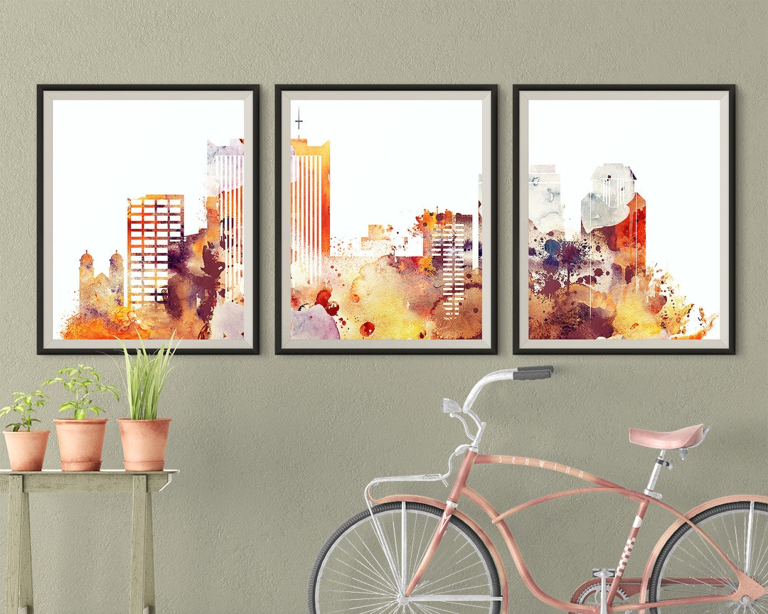 Phoenix Set of 3 Skyline Prints Downtown Triptych Arizona Print 3 ...