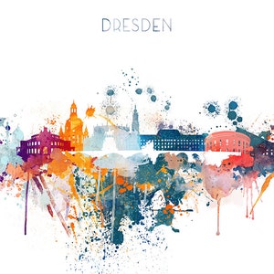 Dresden Poster, Dresden Watercolor Skyline, Germany Wall Art, Office ...