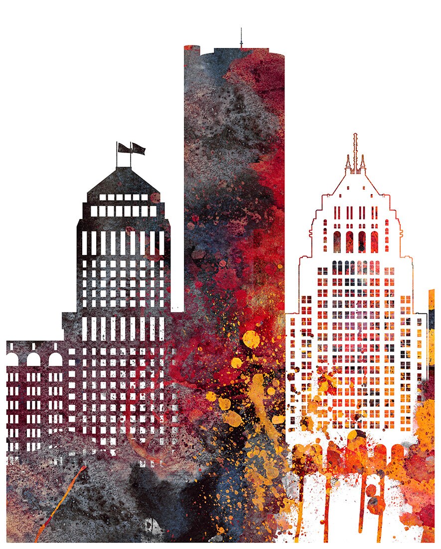 Detroit conjunto de 3 grabados Detroit 3 piezas arte de | Etsy