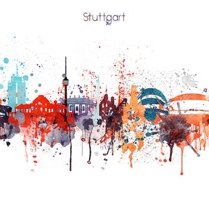 Stuttgart Skyline Print, Watercolor Skyline Poster, Germany Wall Art ...