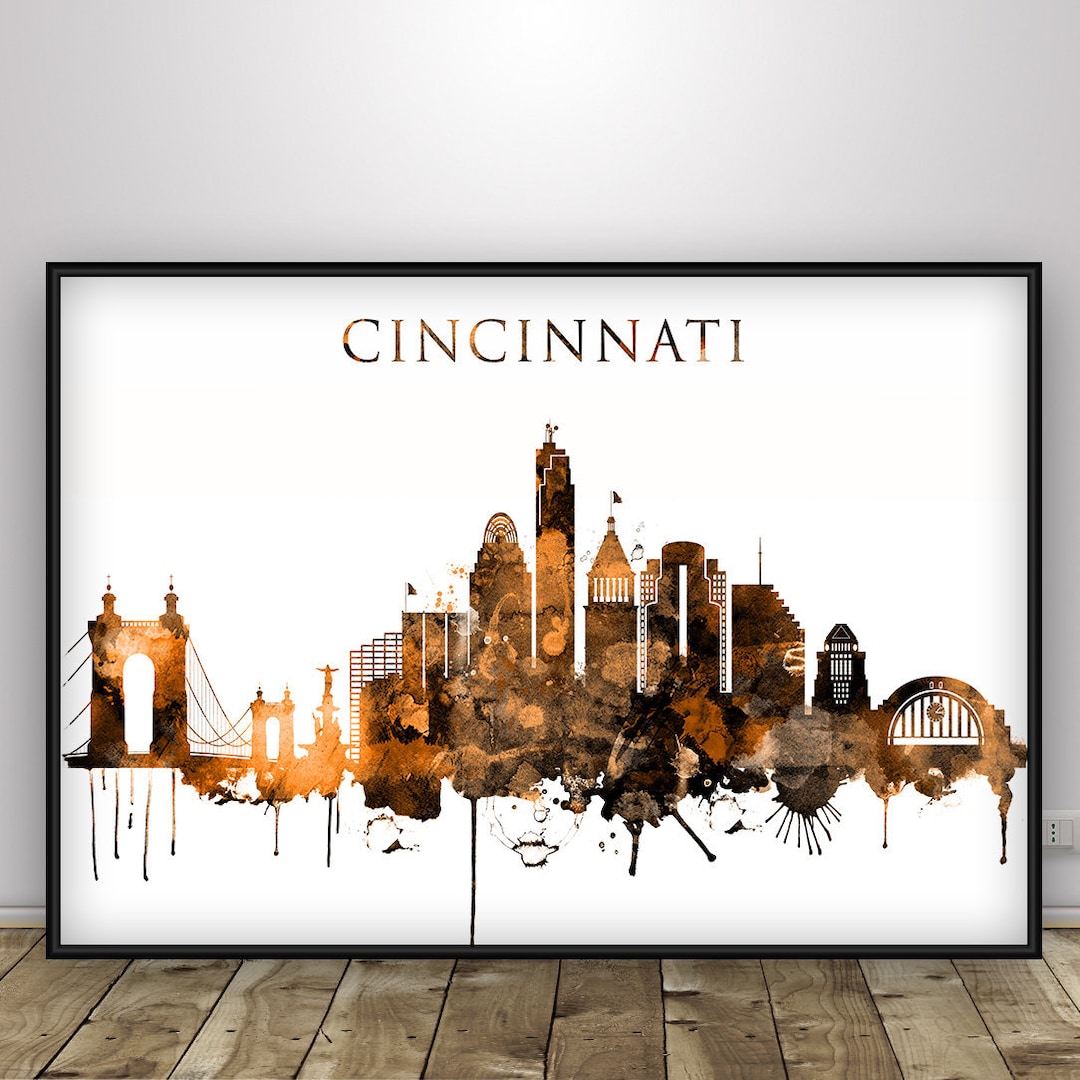Cincinnati Skyline Print Ohio Poster Copper Home Decor Brown Wall Art ...
