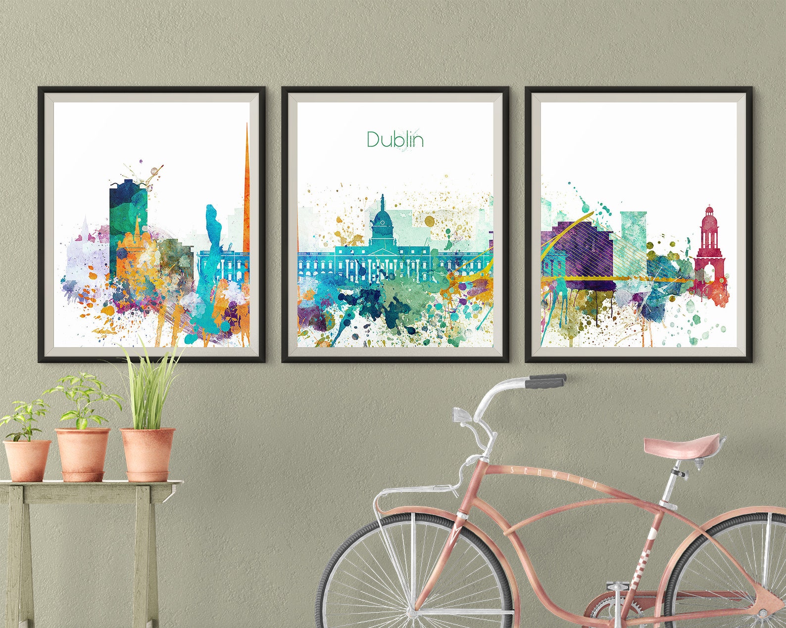 Dublin Set of 3 Pieces Wall Art Triptych of Ireland Skyline Prints Set ...