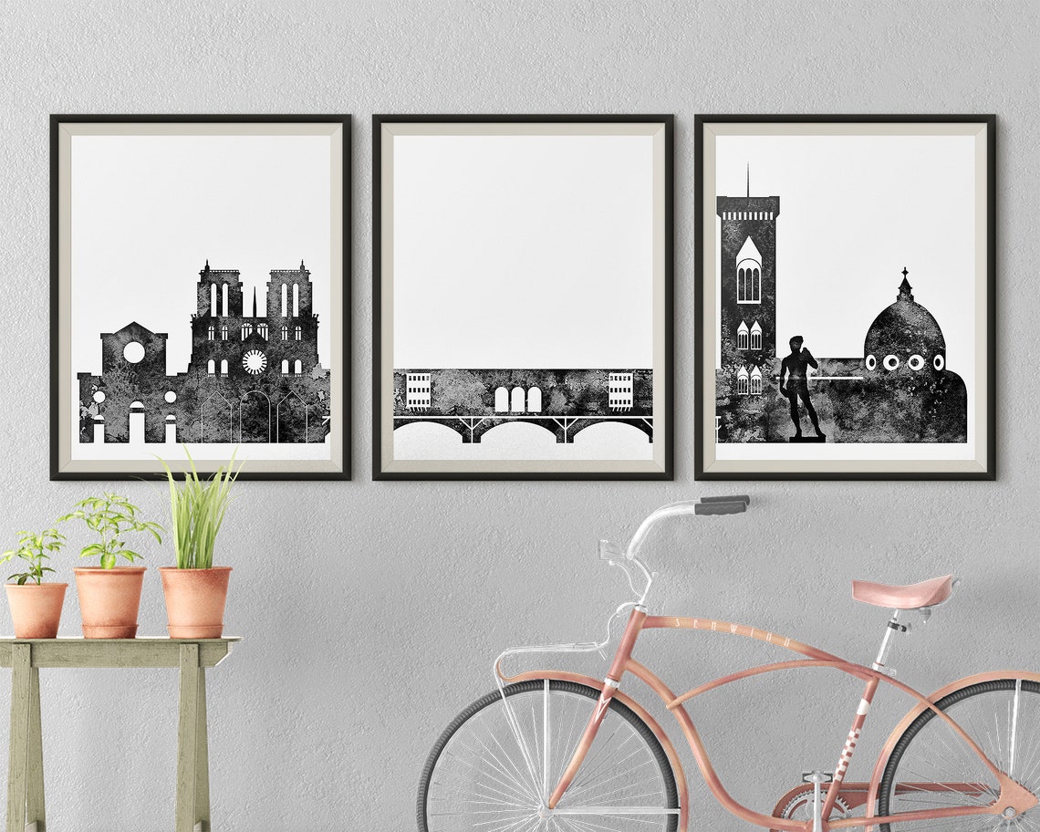 Florence Set of 3 Prints Black White Florence 3 Pieces Wall - Etsy