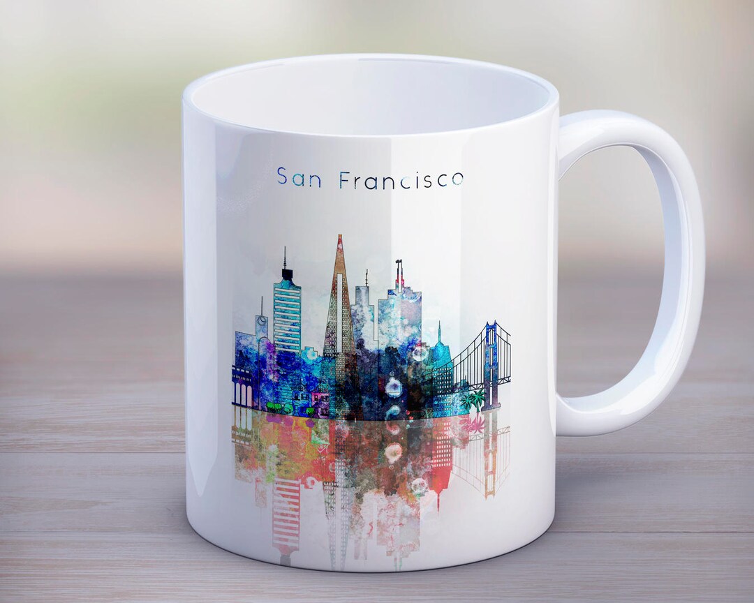 San Francisco Coffee Tea Mug, Watercolor, California Cityscape Cup ...