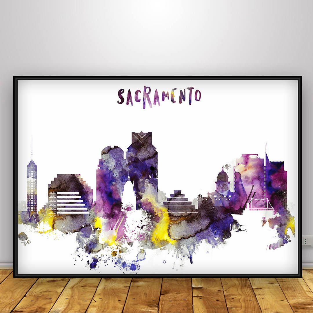 Sacramento Watercolor Skyline, California Cityscape Decor, Sacramento ...