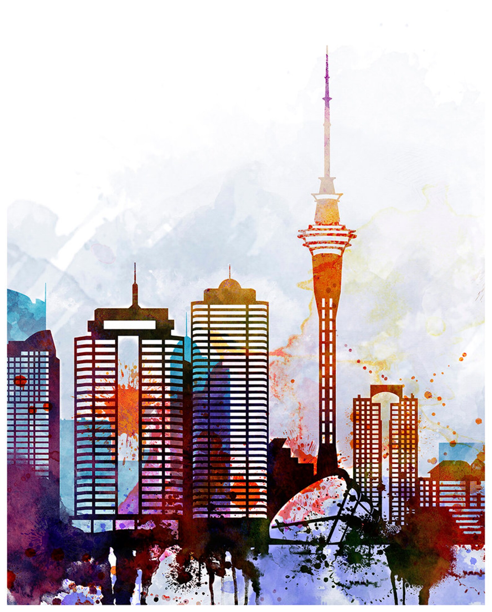 Auckland Set of 3 Skyline Prints New Zealand Downtown - Etsy