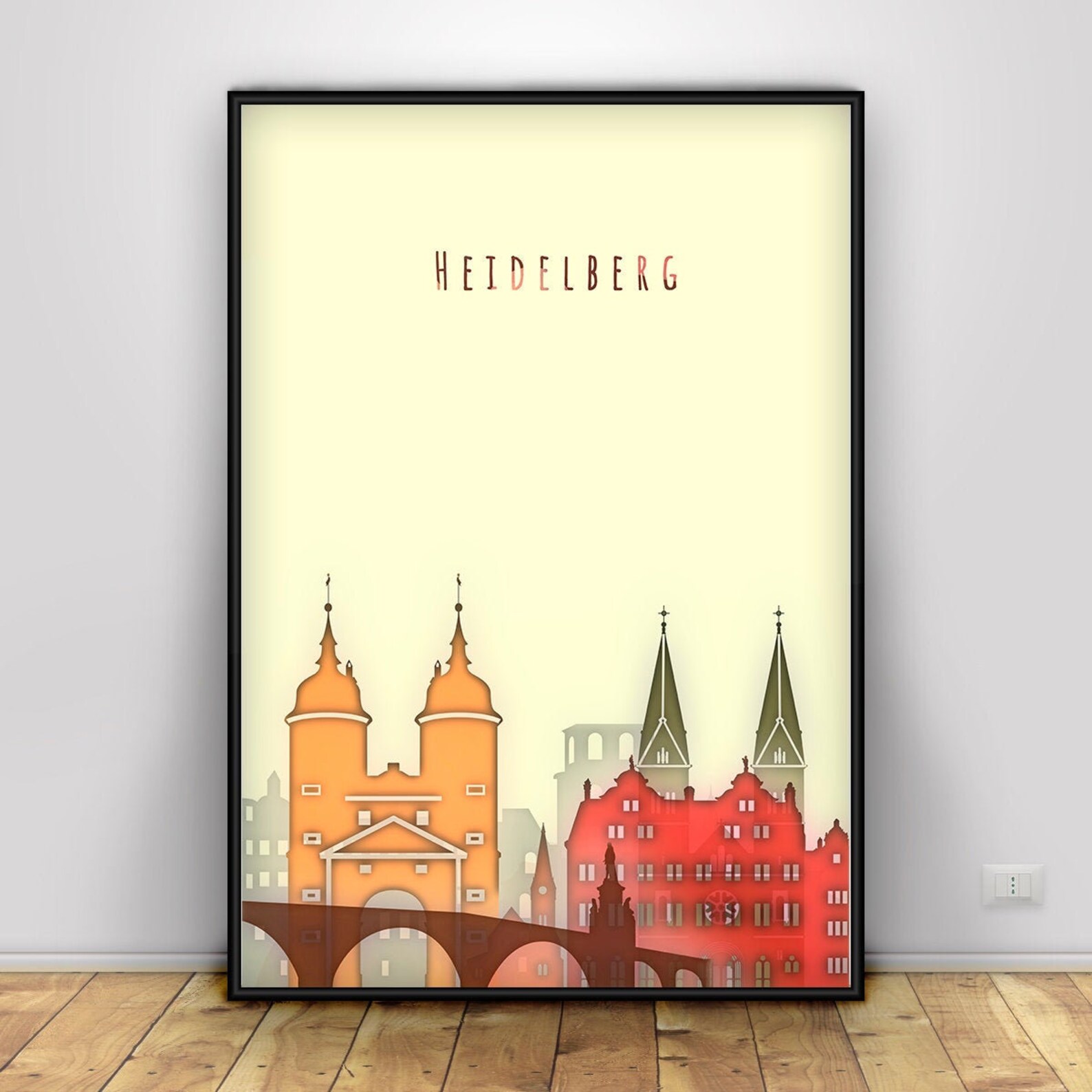 Heidelberg Print Watercolor Skyline Heidelberg Poster Home - Etsy