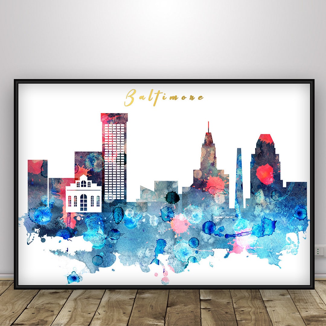 Baltimore Watercolor Poster, Maryland Art Print, Baltimore Skyline ...