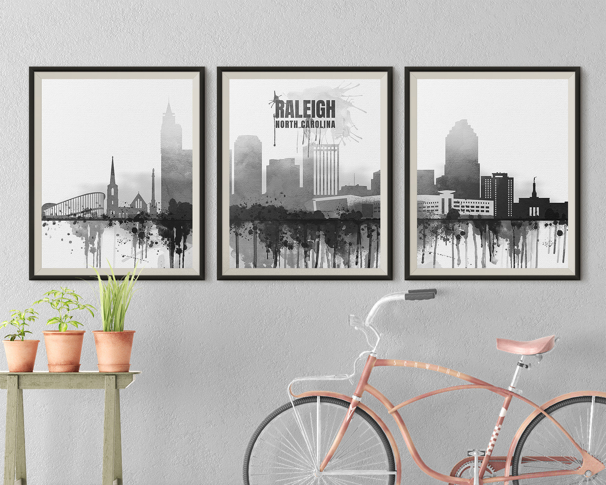 Set of 3 Raleigh Prints Black White Raleigh 3 Pieces Wall Art - Etsy